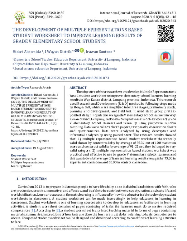 (PDF) The Development of Multiple Epresentations Based Student Worksheet to Improve Learning ...
