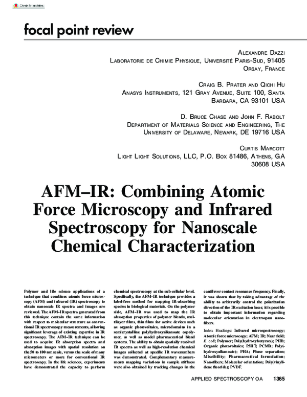 (PDF) AFM–IR: Combining Atomic Force Microscopy and Infrared Spectroscopy for Nanoscale Chemical ...