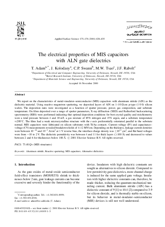 (PDF) The electrical properties of MIS capacitors with ALN gate dielectrics