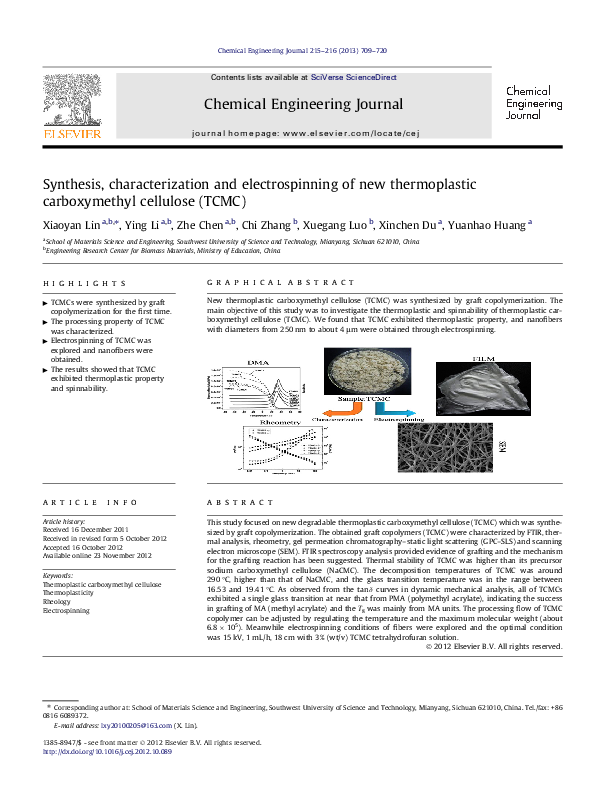 (PDF) Synthesis, characterization and electrospinning of new thermoplastic carboxymethyl ...