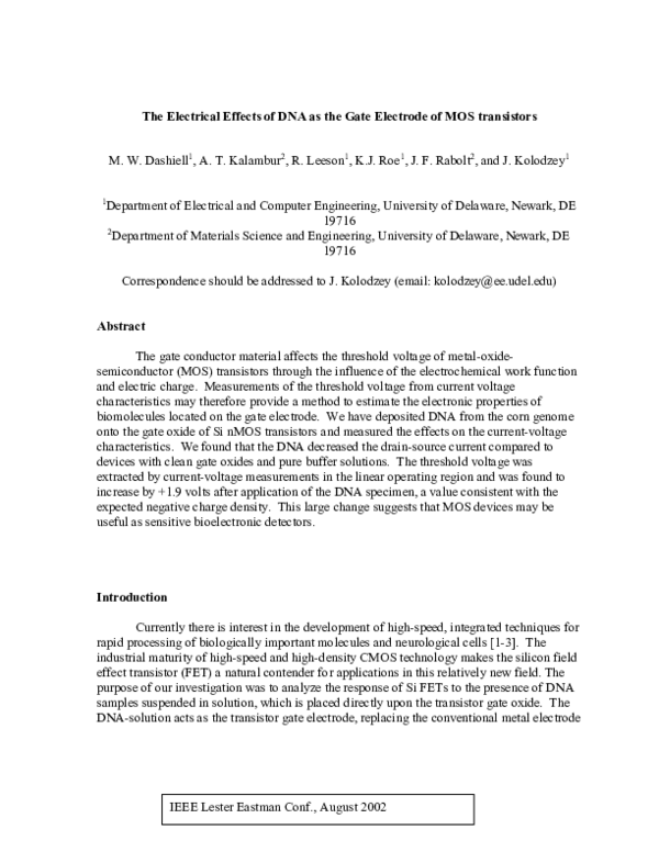 (PDF) The electrical effects of DNA as the gate electrode of MOS ...