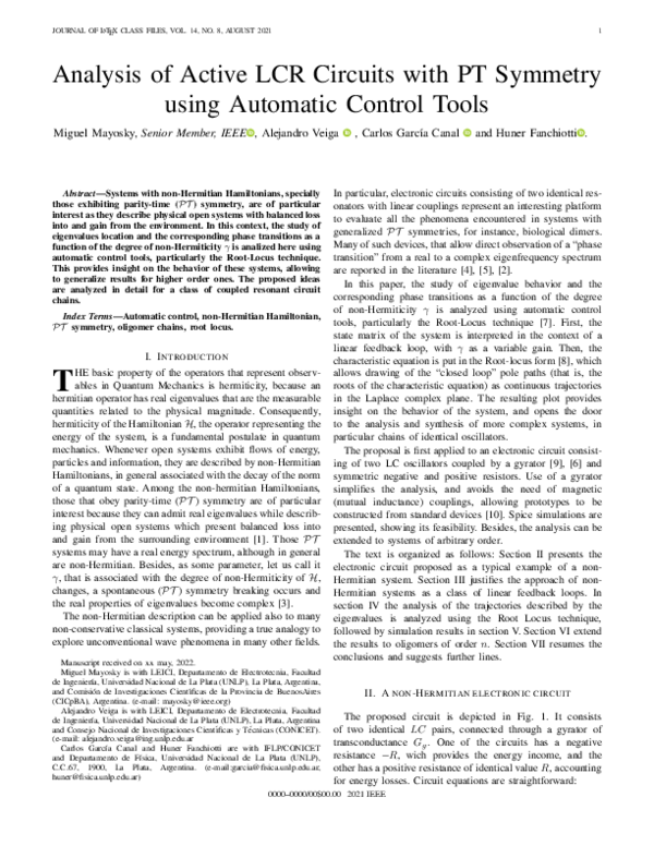 (PDF) Analysis of Active LCR Circuits with PT Symmetry using Automatic ...
