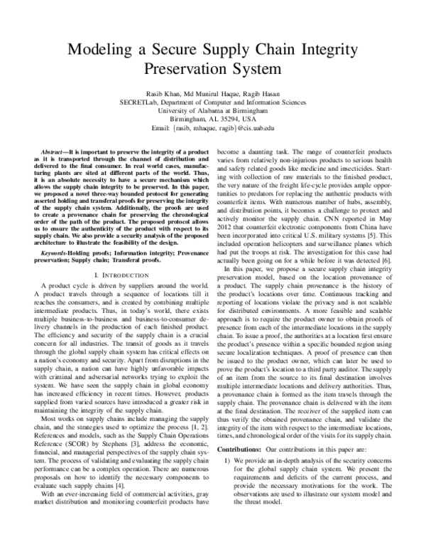(PDF) Modeling a secure supply chain integrity preservation system