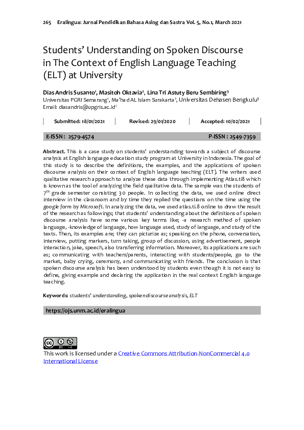 (PDF) Students’ Understanding on Spoken Discourse in The Context of English Language Teaching ...