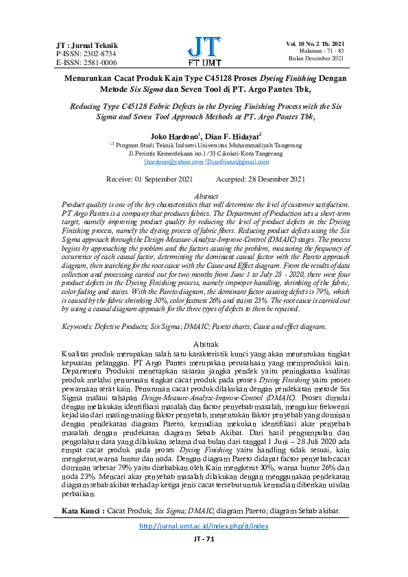 (PDF) Menurunkan Cacat Produk Kain Type C45128 Proses Dyeing Finishing ...