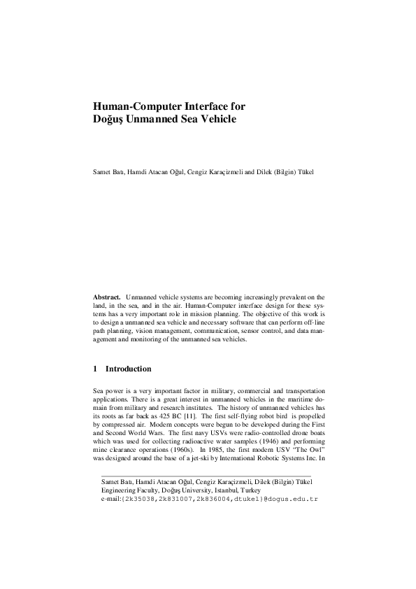 (PDF) Human-Computer Interface for Doğuş Unmanned Sea Vehicle