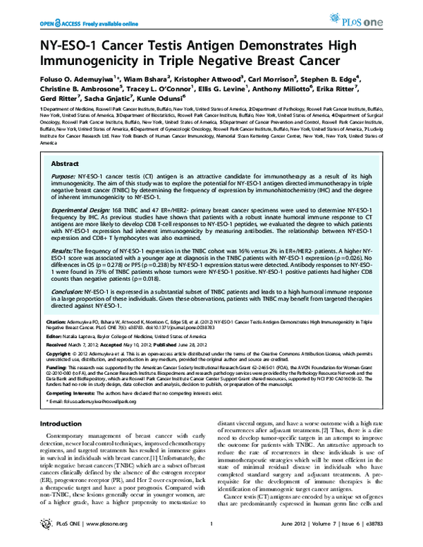 (PDF) NY-ESO-1 Cancer Testis Antigen Demonstrates High Immunogenicity ...