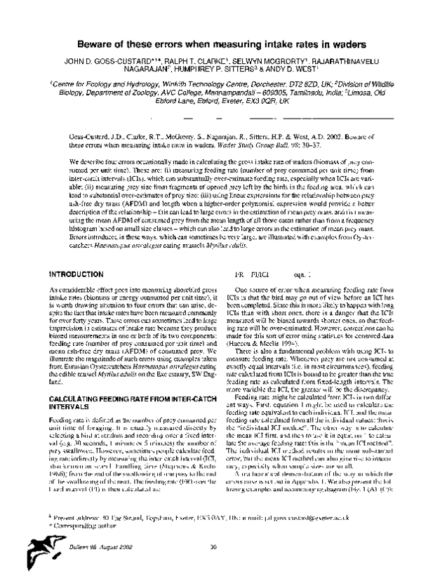 (PDF) Beware of these errors when measuring intake rates in waders