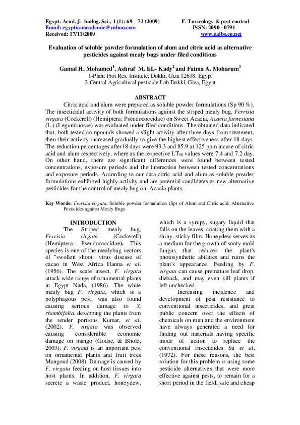 (PDF) Ferrisia virgata, Soluble powder formulation (Sp) of Alum and ...