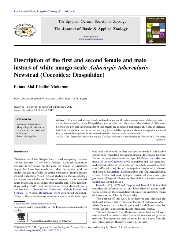 (PDF) Description of the first and second female and male instars of ...