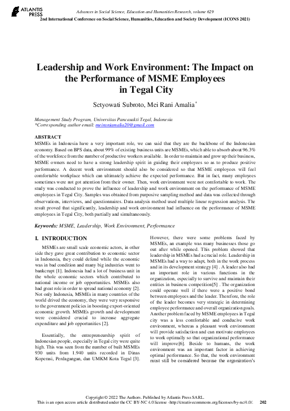 (PDF) Leadership and Work Environment: The Impact on the Performance of ...