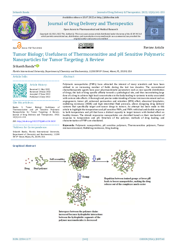 (PDF) Tumor Biology; Usefulness of Thermosensitive and pH Sensitive Polymeric Nanoparticles for ...