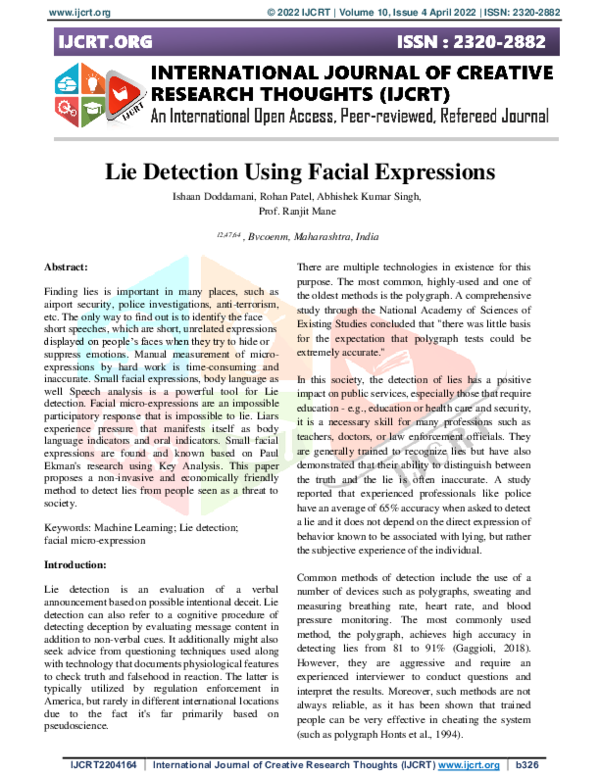 Pdf Lie Detection Using Facial Expressions Ishaan Doddamani