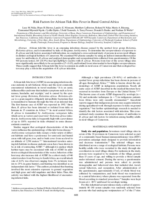(PDF) Risk Factors for African Tick-Bite Fever in Rural Central Africa