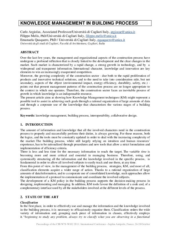 (PDF) Knowledge Management in Building Process