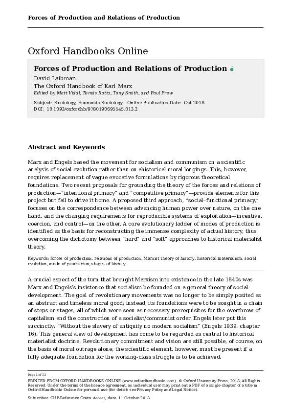 (PDF) Forces of Production and Relations of Production