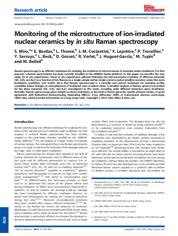 (PDF) In Situ Raman Spectroscopy of Ion-Irradiated Nuclear Ceramics