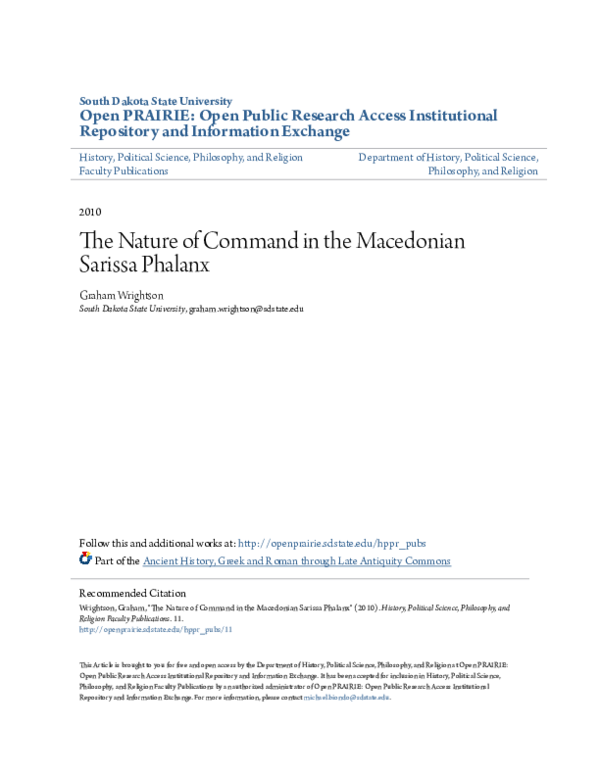 (PDF) The Nature of Command in the Macedonian Sarissa Phalanx