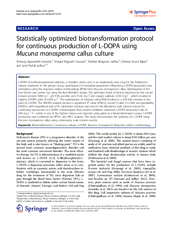 (PDF) Optimized L-DOPA Production via Callus Culture