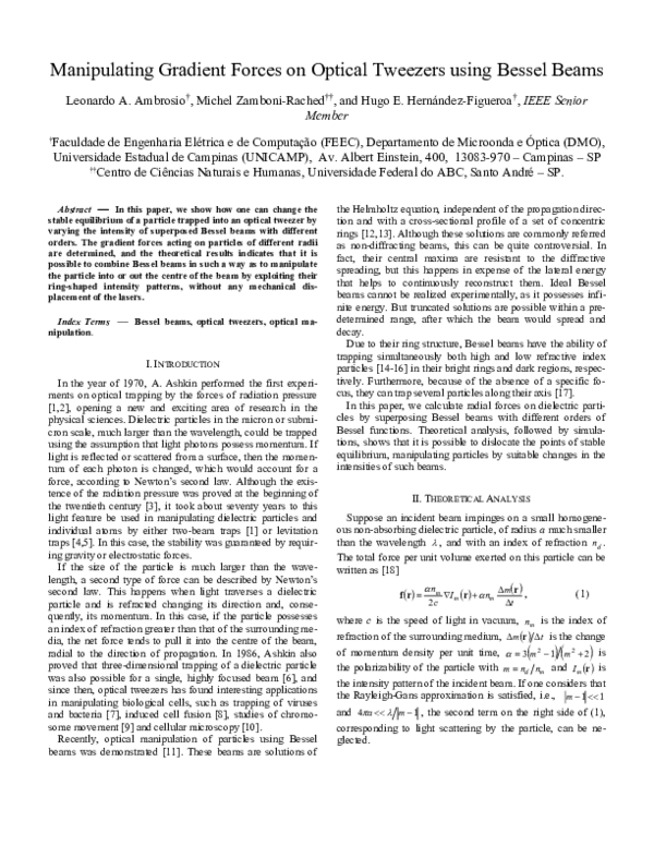(PDF) Manipulating gradient forces on optical tweezers using bessel beams