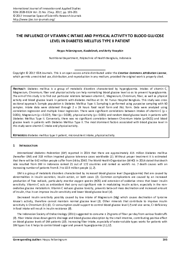 (PDF) The Influence of Vitamin C Intake and Physical Activity to Blood ...