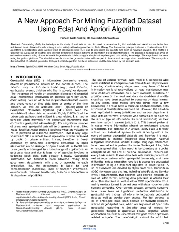 Pdf A New Approach For Mining Fuzzified Dataset Using Eclat And Apriori Algorithm