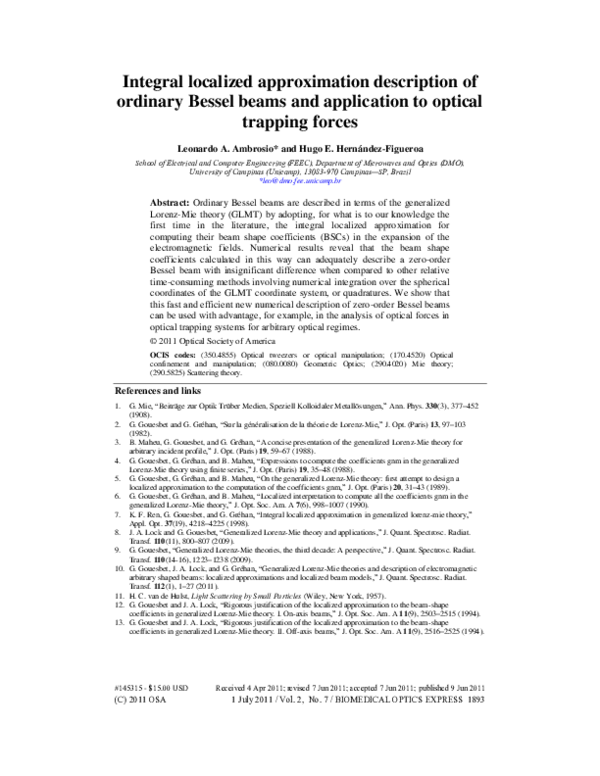 (PDF) Integral localized approximation description of ordinary Bessel beams and application to ...
