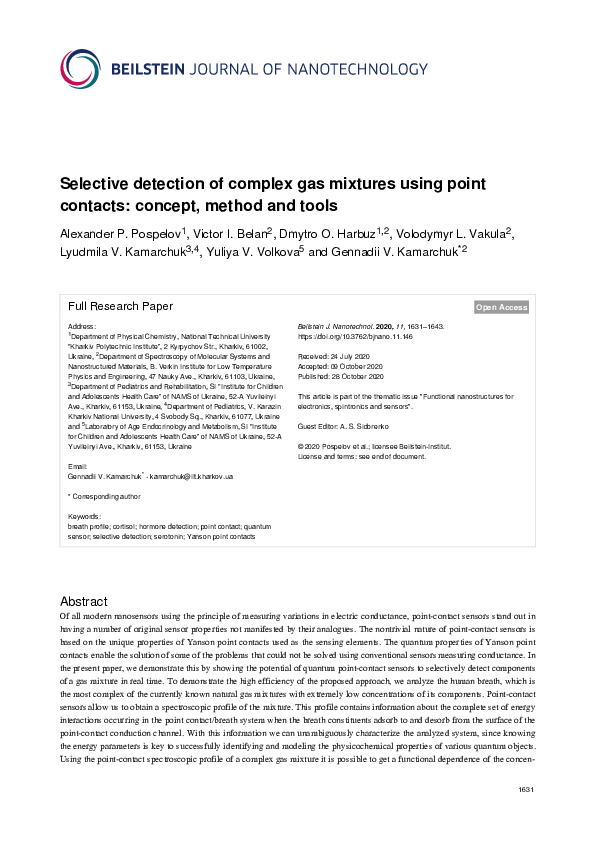 (PDF) Selective detection of complex gas mixtures using point contacts: concept, method and tools