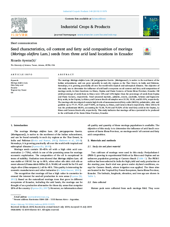 (PDF) Seed characteristics, oil content and fatty acid composition of ...