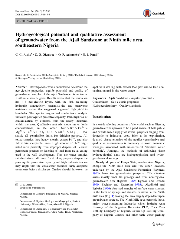 (PDF) Hydrogeological potential and qualitative assessment of ...