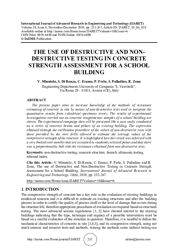 Pdf The Use Of Destructive And Non Destructive Testing In Concrete Strength Assessment For A