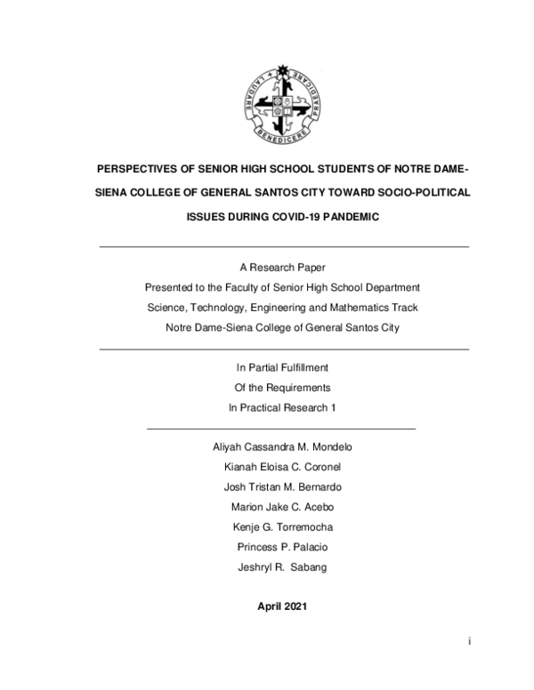 (PDF) Perspectives of senior high school students of NDSCGSC toward ...