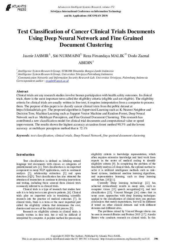 (PDF) Text Classification of Cancer Clinical Trials Documents Using Deep Neural Network and Fine ...