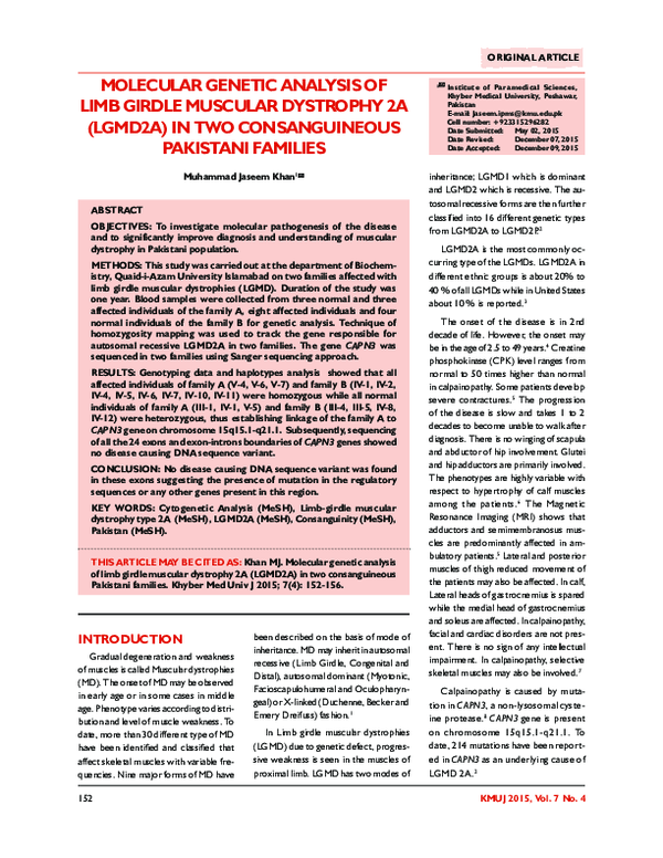 (PDF) Molecular Genetic Analysis of Limb Girdle Muscular Dystrophy 2A ...