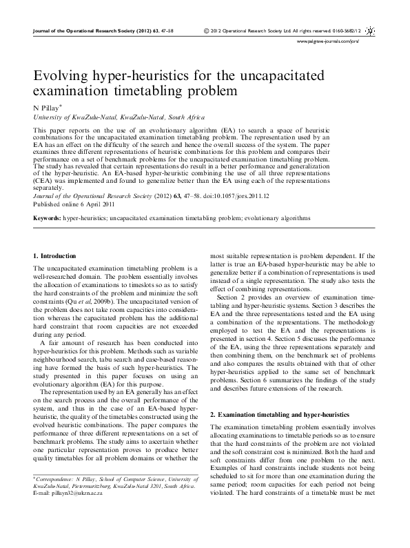 (PDF) Evolving hyper-heuristics for the uncapacitated examination ...