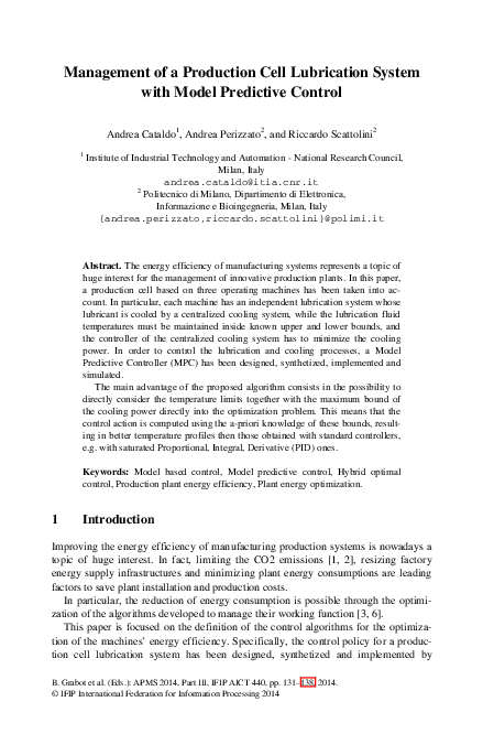 (PDF) Management of a Production Cell Lubrication System with Model ...