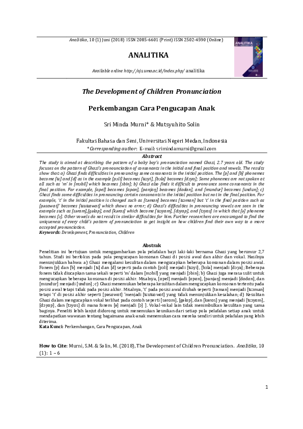 (PDF) The Development of Children Pronunciation