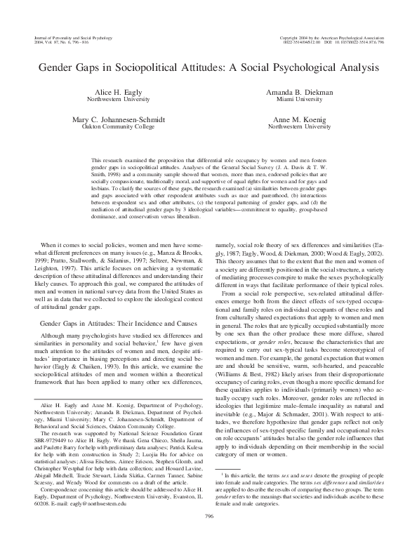 (PDF) Gender Gaps in Sociopolitical Attitudes: A Social Psychological ...