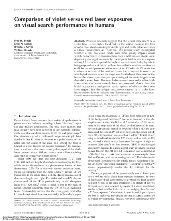 (PDF) Comparison of violet versus red laser exposures on visual search performance in humans