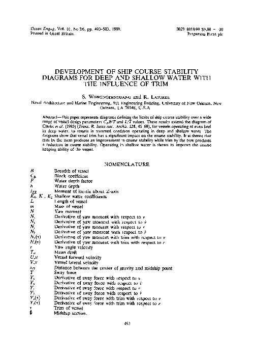 (PDF) Development of ship course stability diagrams for deep and ...