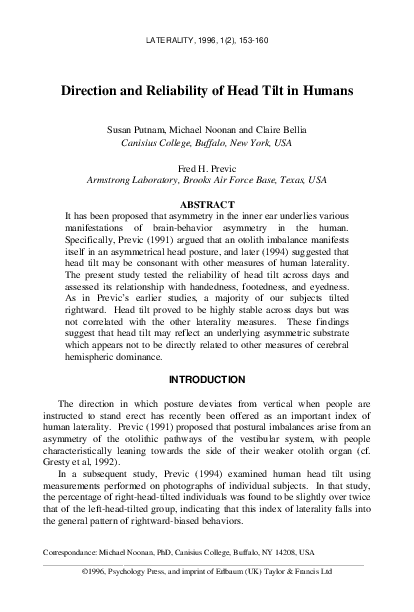 (PDF) Direction and Reliability of Head Tilt in Humans