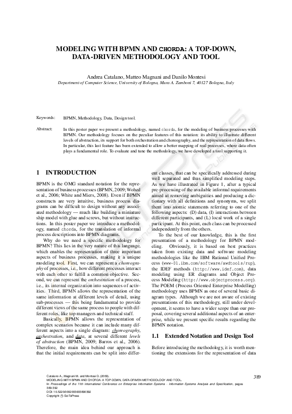 (PDF) Modeling with BPMN and Chorda: A Top-Down, Data-Driven Methodology and Tool
