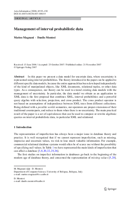 (PDF) Management of interval probabilistic data