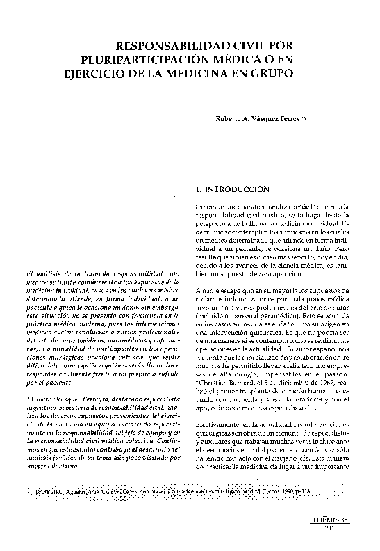 (PDF) Responsabilidad Civil por pluriparticipación médica o en ejercicio de la medicina en grupo