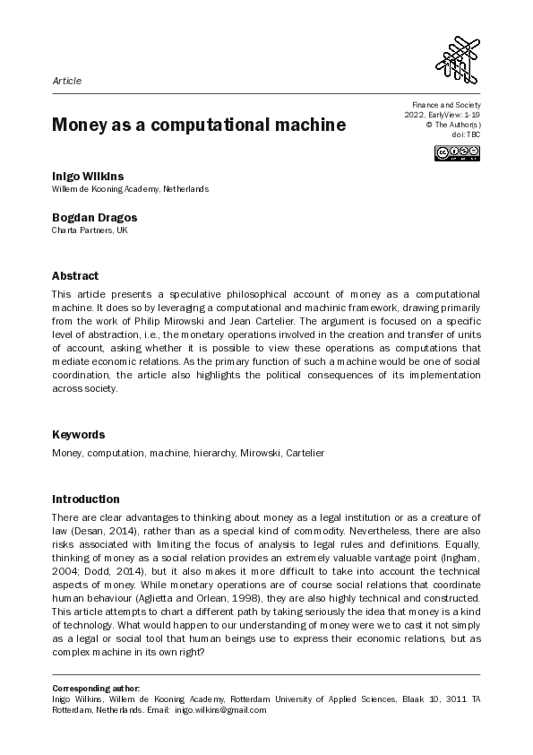 (PDF) Money as a computational machine