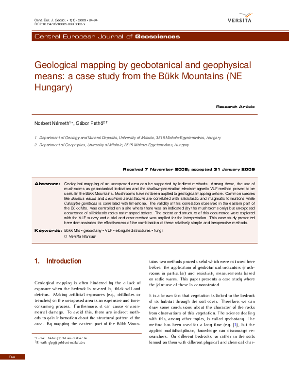 (PDF) Geological mapping by geobotanical and geophysical means: A case study from the Bükk ...