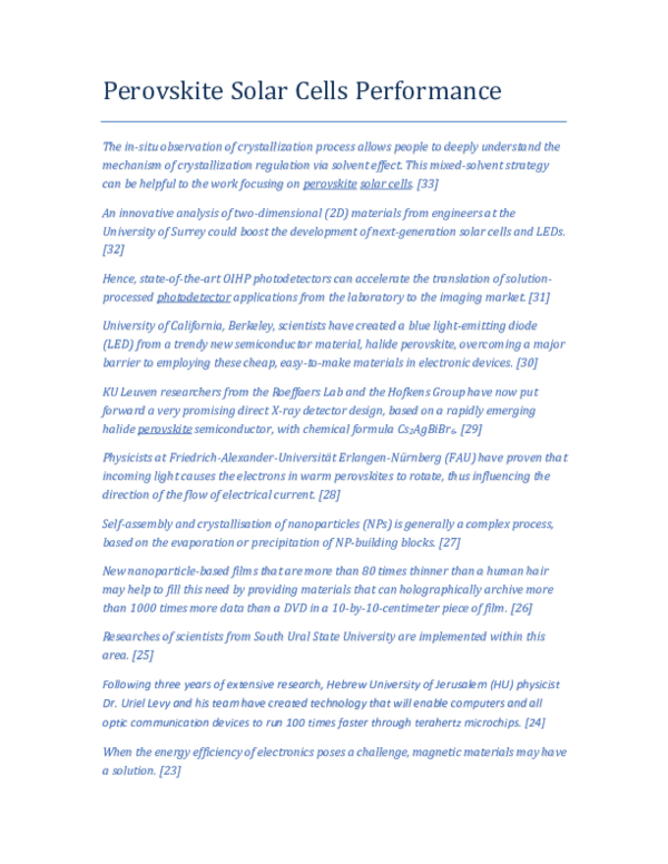 (PDF) Perovskite Solar Cells Performance