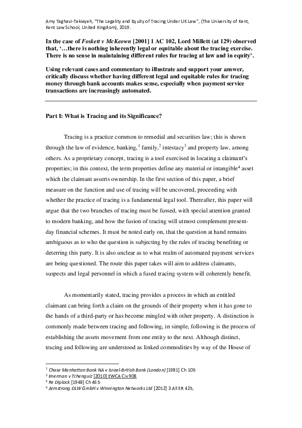 (PDF) The Legality and Equity of Tracing Under UK Banking Law
