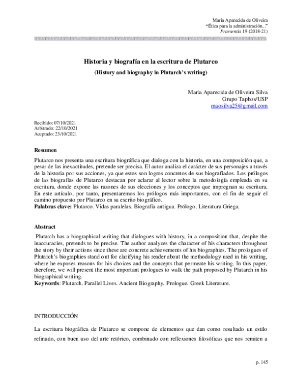 (PDF) Historia y biografía en la escritura de Plutarco (History and ...