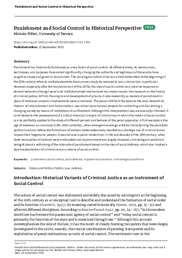 (PDF) Punishment and Social Control in Historical Perspective
